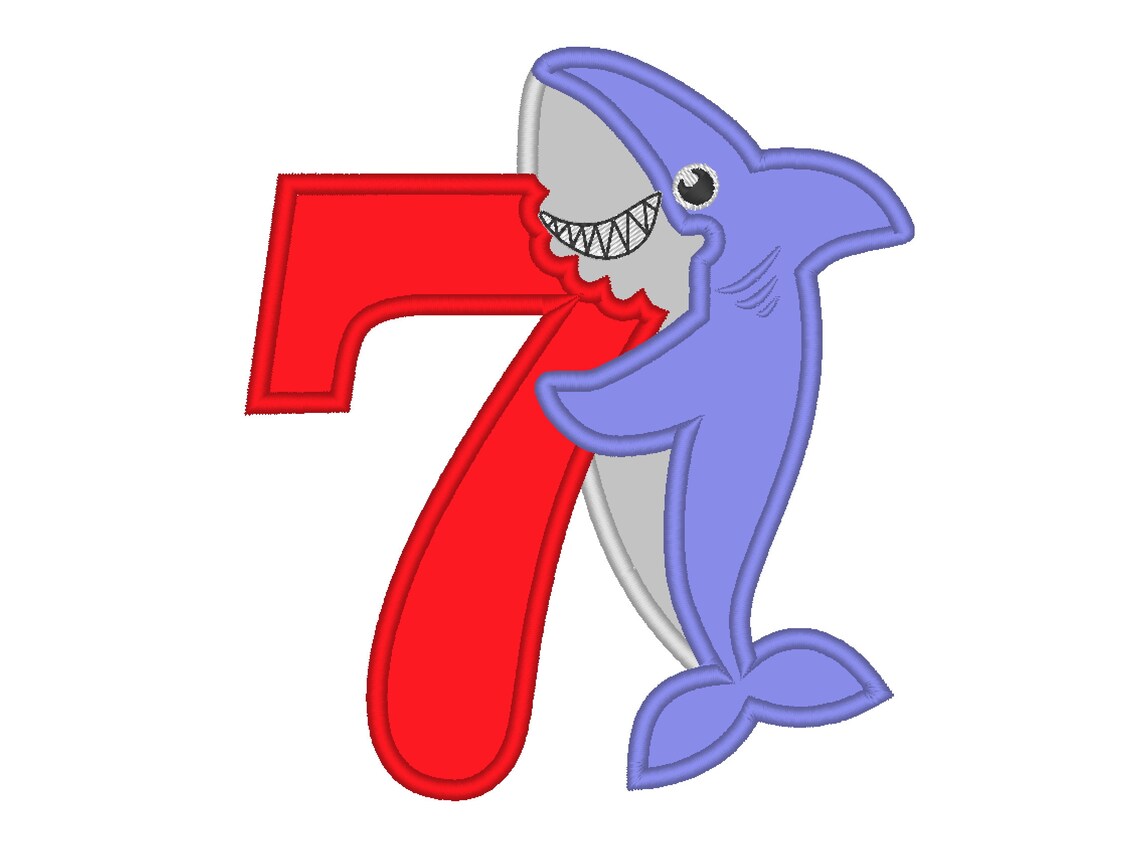 Baby Shark Birthday Number 7 SEVEN Bitten Number Kids Boy - Etsy