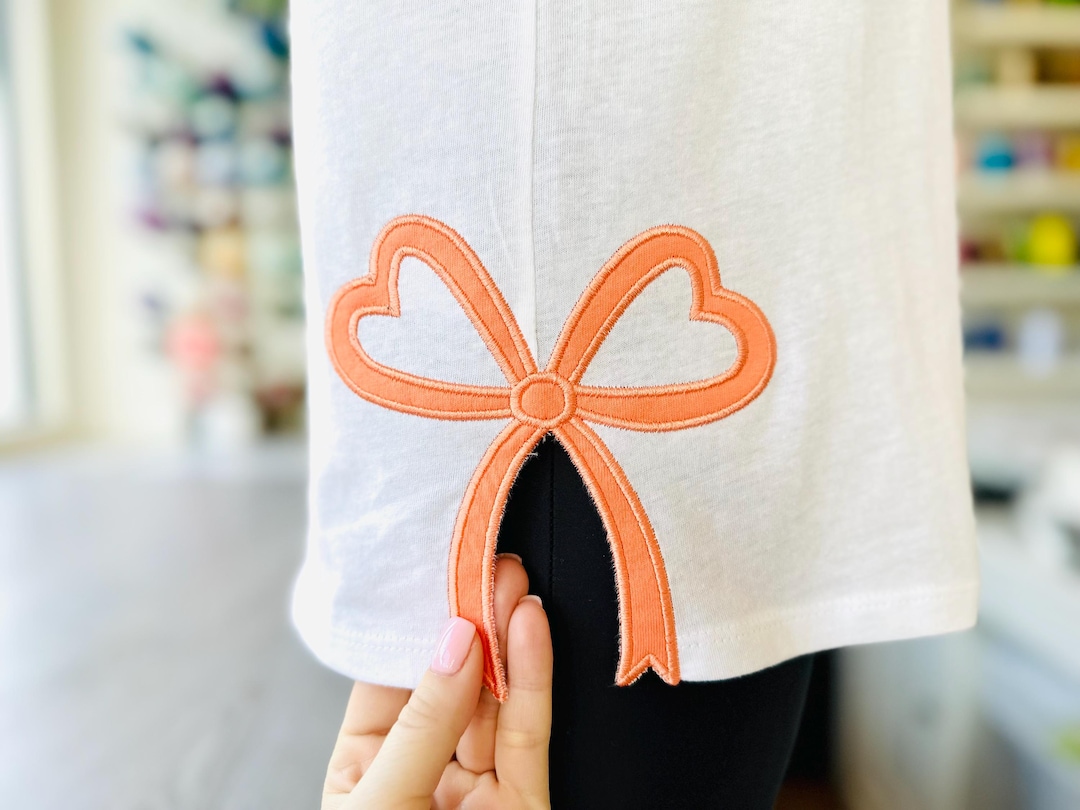Simple Split Seam Side Bow Applique Machine Embroidery Designs Heart ...
