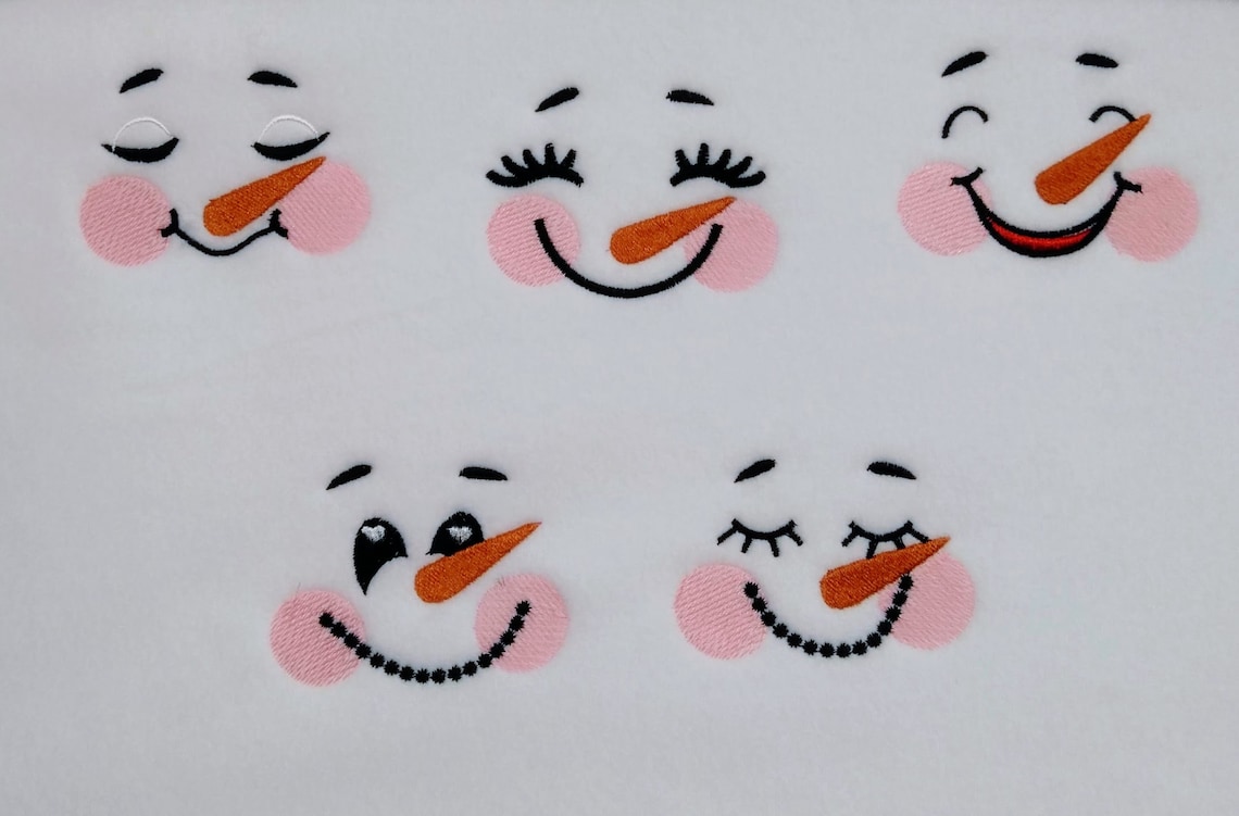 5 Types of Cute Snowman Faces SET in Assorted Sizes Machine Embroidery ...