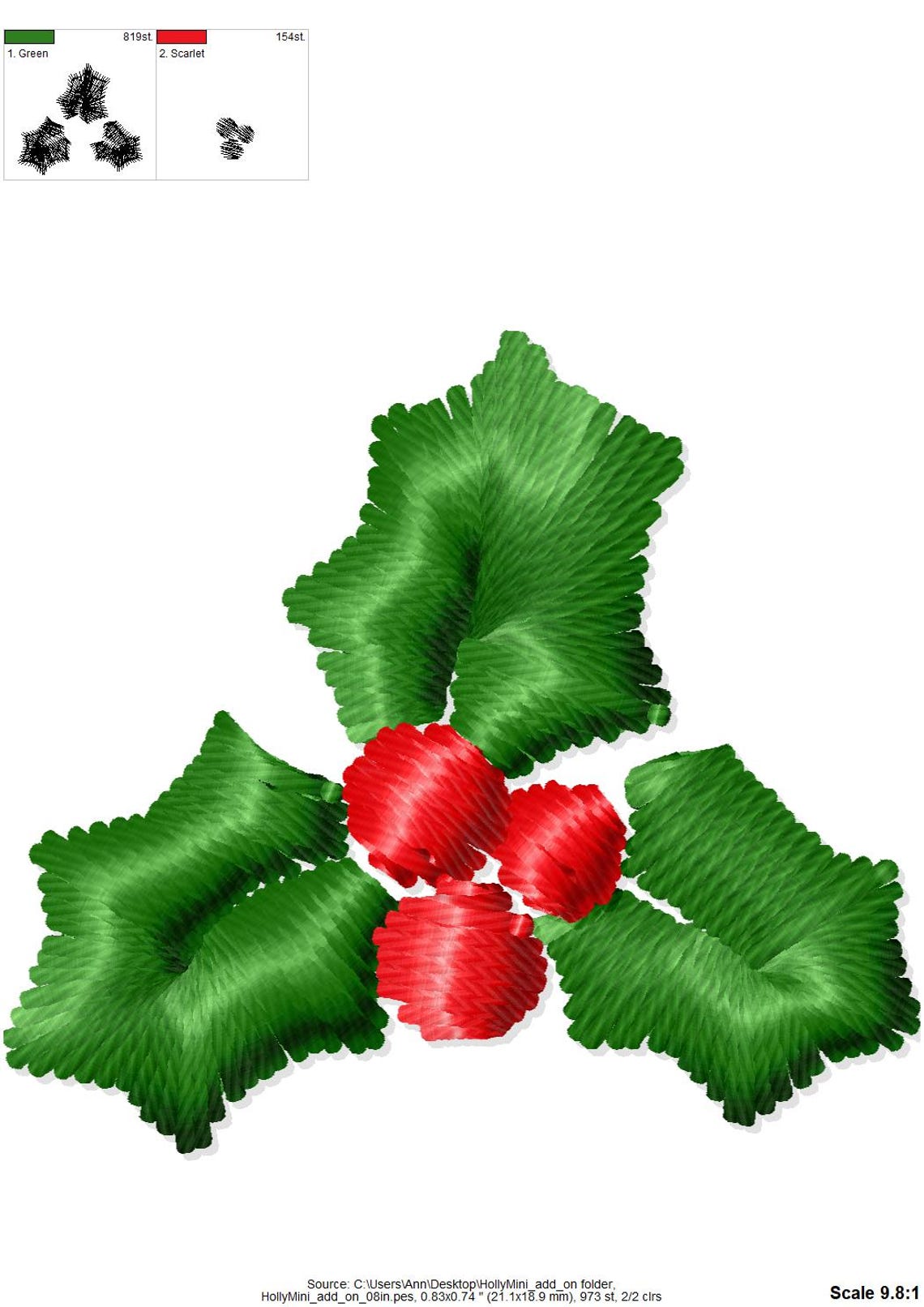 Mini Micro Wee Holly Leaves Christmas Mini Add on Satin Stitch Accent ...