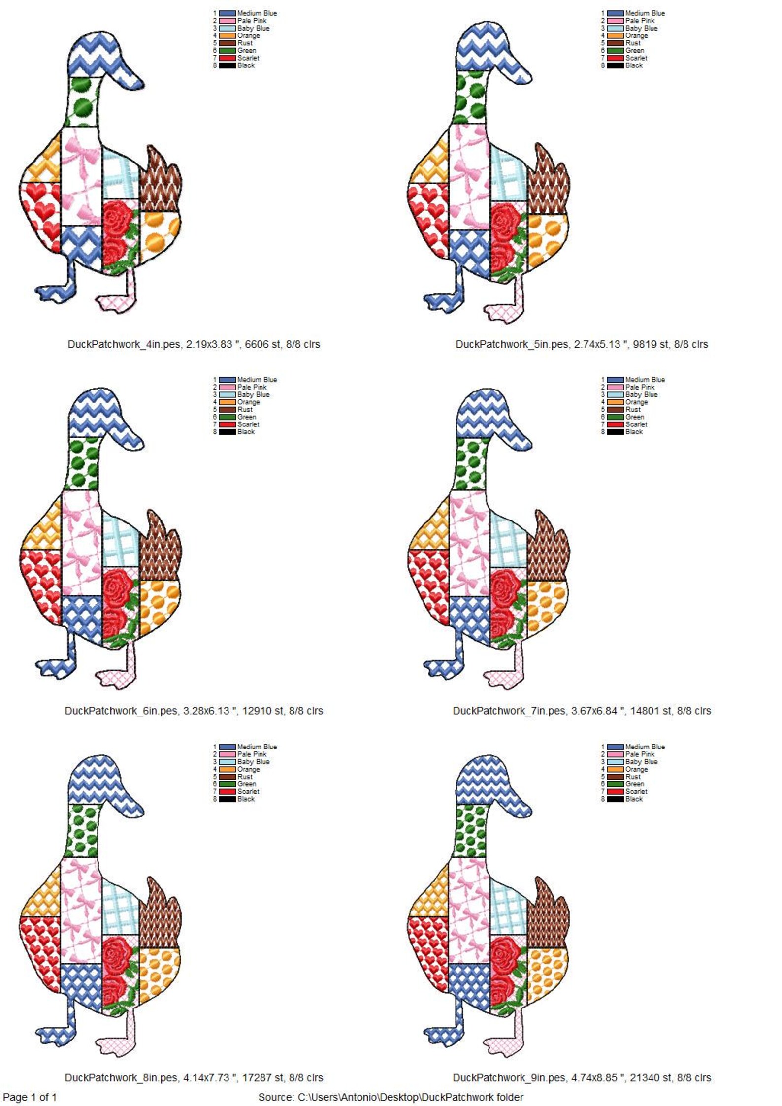 Patchwork Duck Farm Bird Animal Patterned Duck Silhouette Outline ...