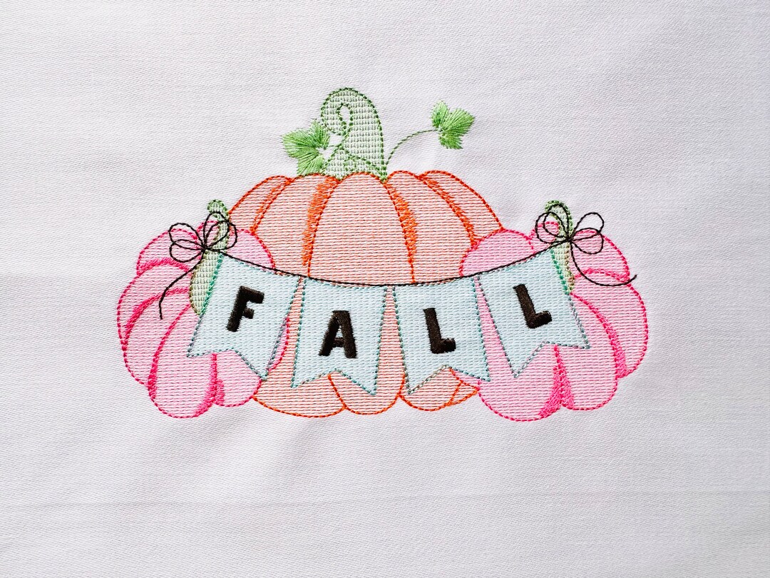 Tripumpkin Three Pumpkins Fall Banner Light Stitch Machine Embroidery ...