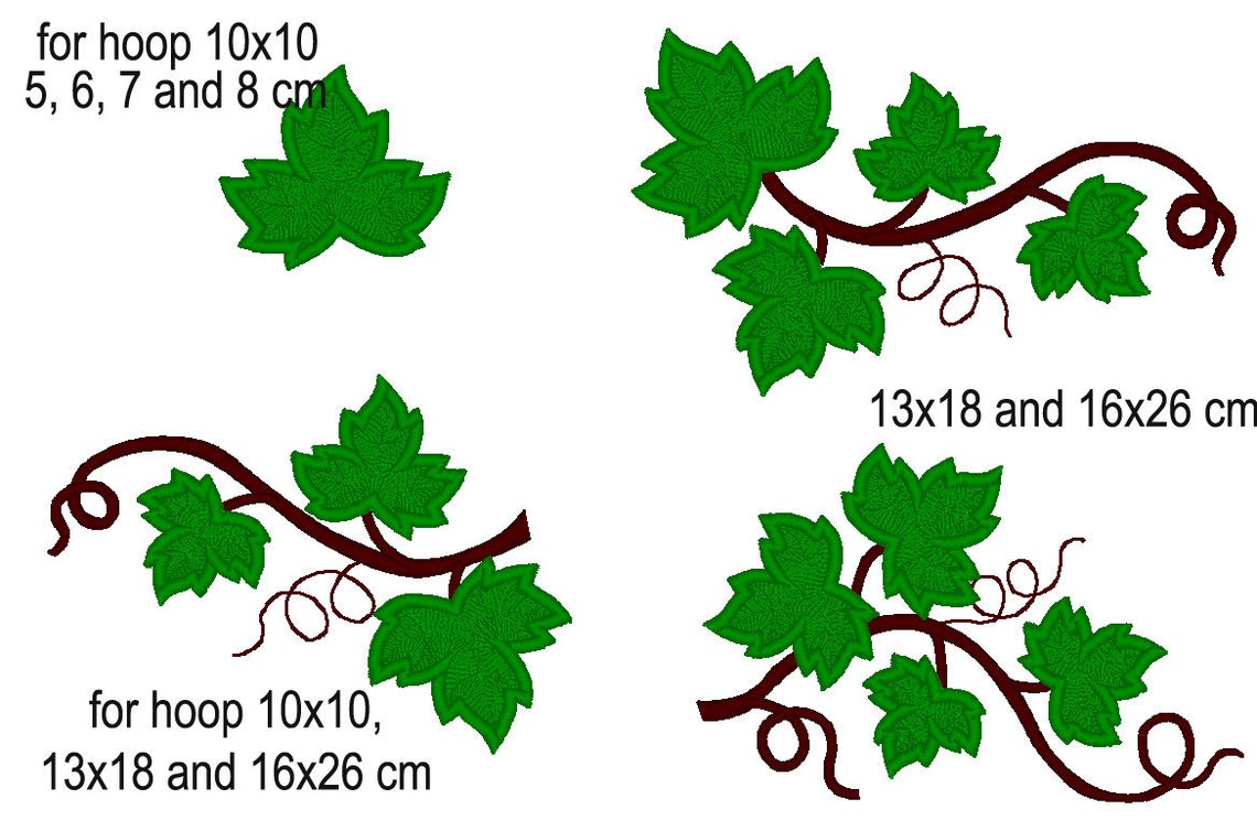 Grape Leaves SET Applique and Fill Stitch Machine Embroidery Designs ...