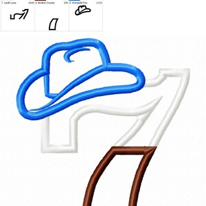 Little Cowboy 7 Number SEVEN Embroidery Birthday Number Applique Cowboy ...