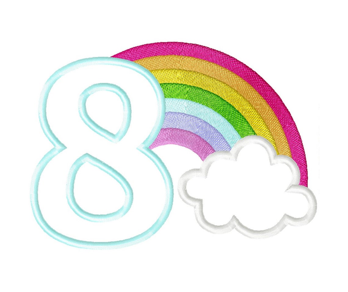 Rainbow in Cloud Birthday Number 8 EIGHT Machine Embroidery - Etsy