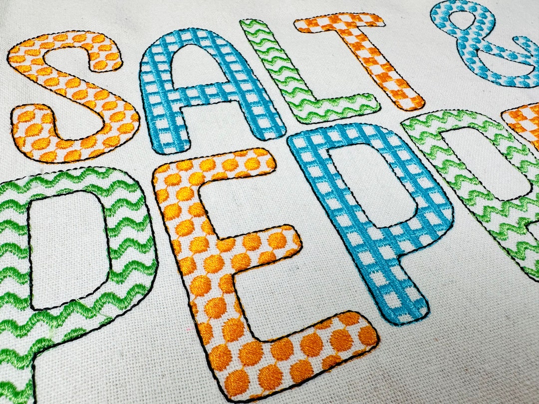 Decorative Embroidery Font Set DIY Names Dots Checks Waves Chess ...