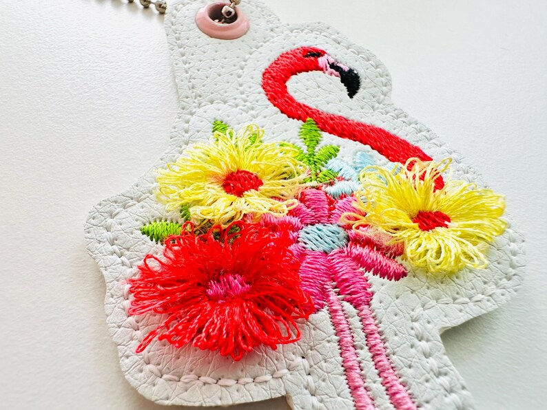 Fringed Floral Flamingo Eyelet and Key Fob Snap Tab in the Hoop Machine ...
