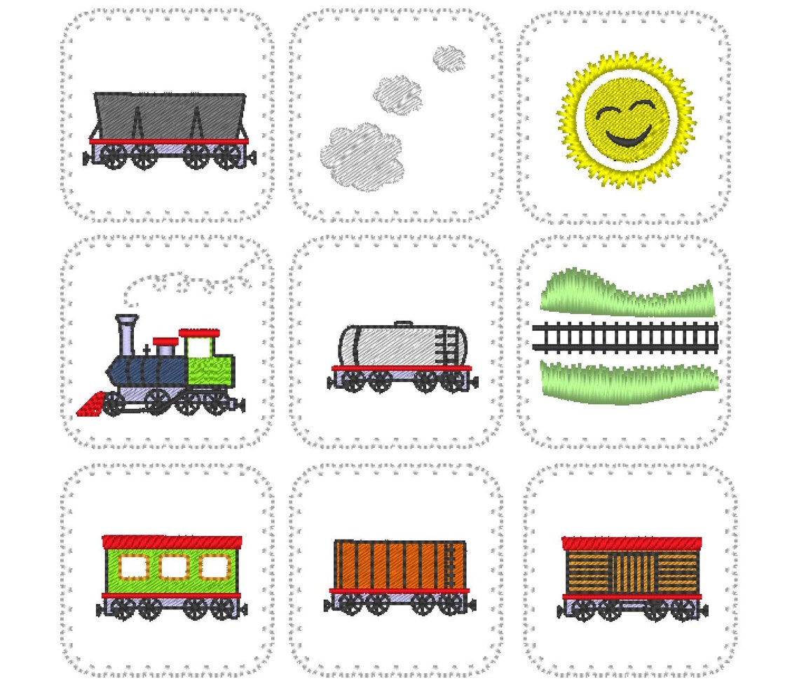 Memory Game "train" in the Hoop Machine Embroidery Design for Hoop 4x4 ...