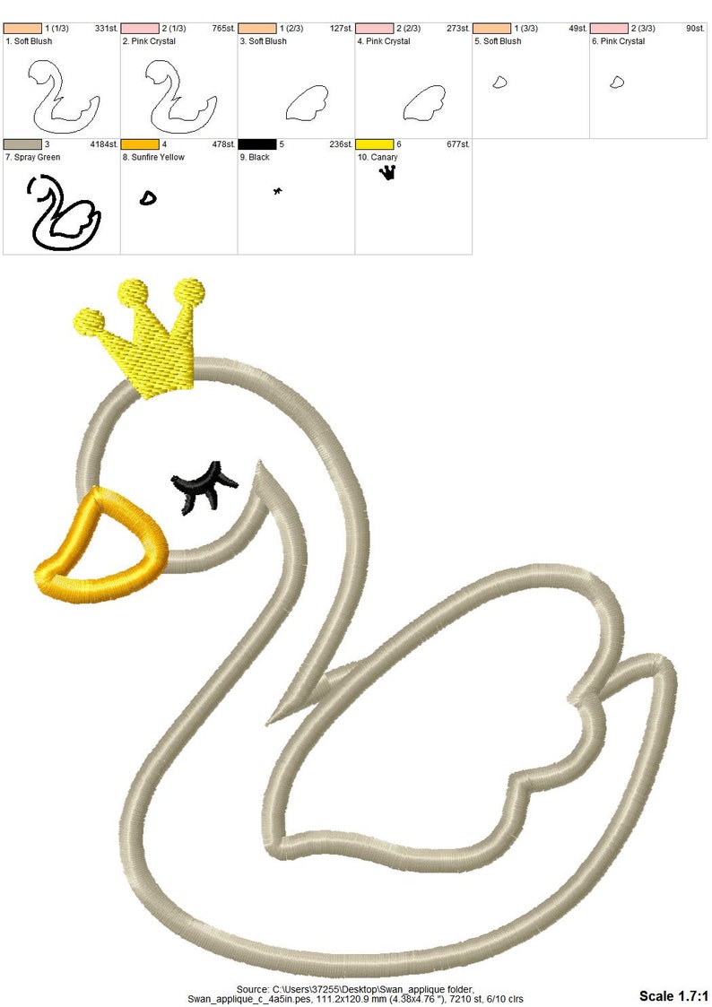 Swan Embroidery Appliqué Designs Swan Pattern Applique - Etsy
