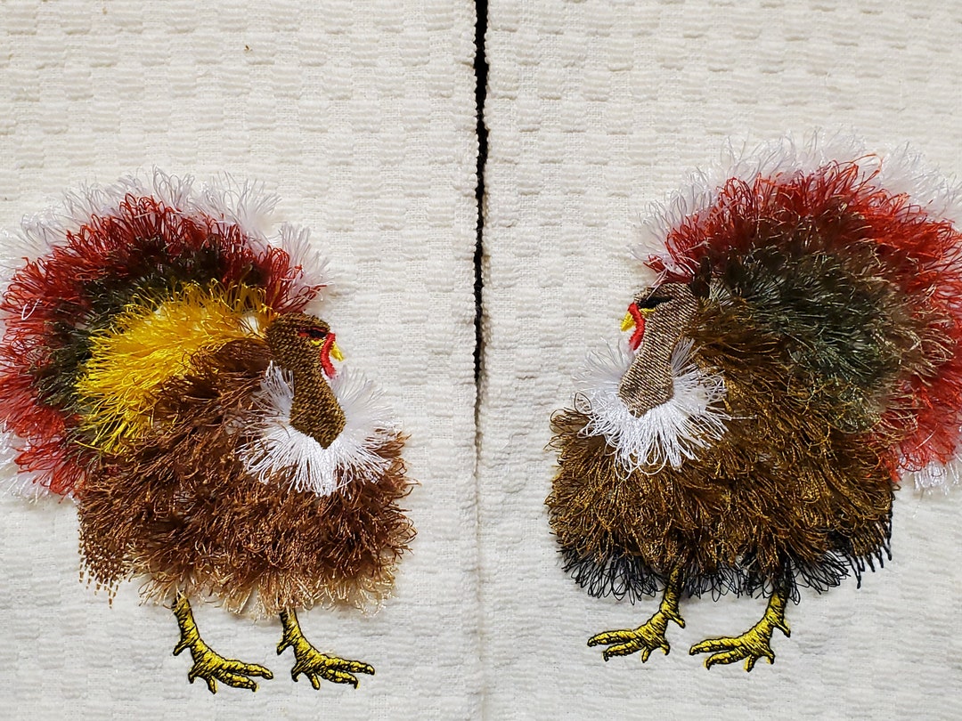 Fringed Fluffy Chenille Turkey Thanksgiving Thanks Fall Machine ...