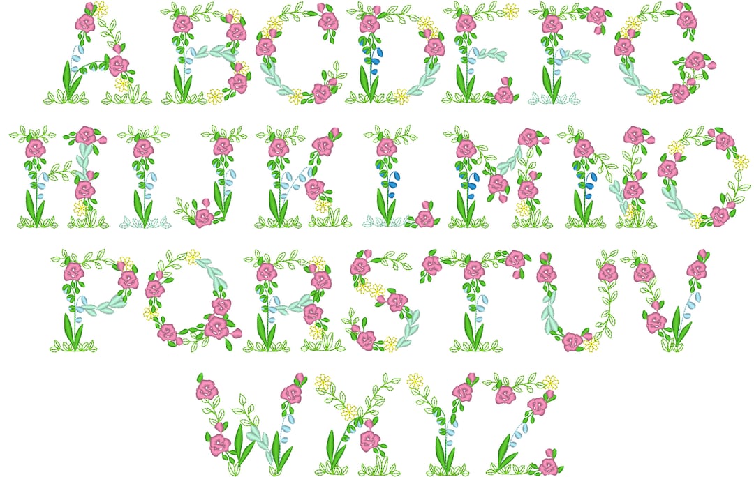 Light Stitch Floral Font Alphabet Machine Embroidery Designs Flowered ...