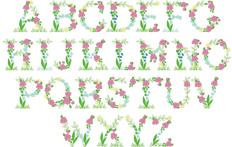 Light Stitch Floral Font Alphabet Machine Embroidery Designs Flowered ...