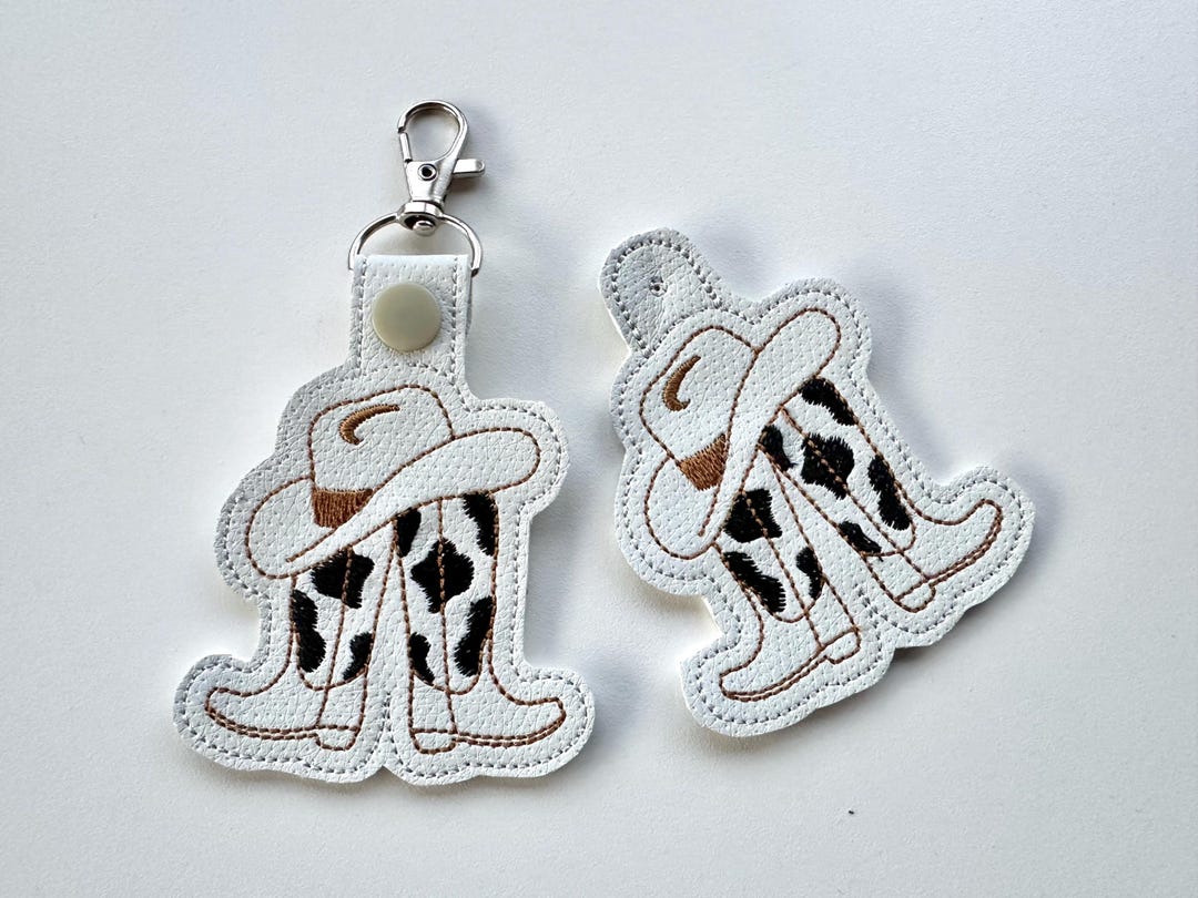 Cowboy Boots Hat Eyelet and Key Fob Snap Tab Keychain in the Hoop ...