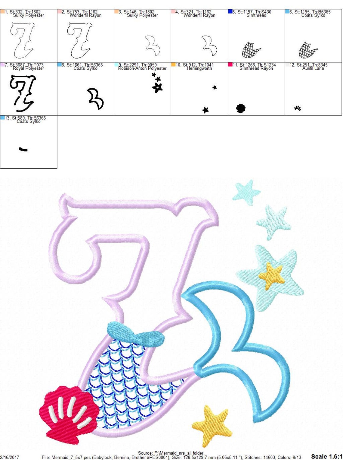 Mermaid Tail Birthday Number Mermaid Number SEVEN 7 Applique - Etsy