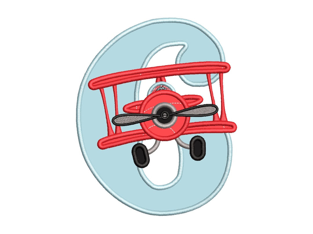 Airplane Birthday Number SIX 6 Applique Machine Embroidery Designs Kids ...
