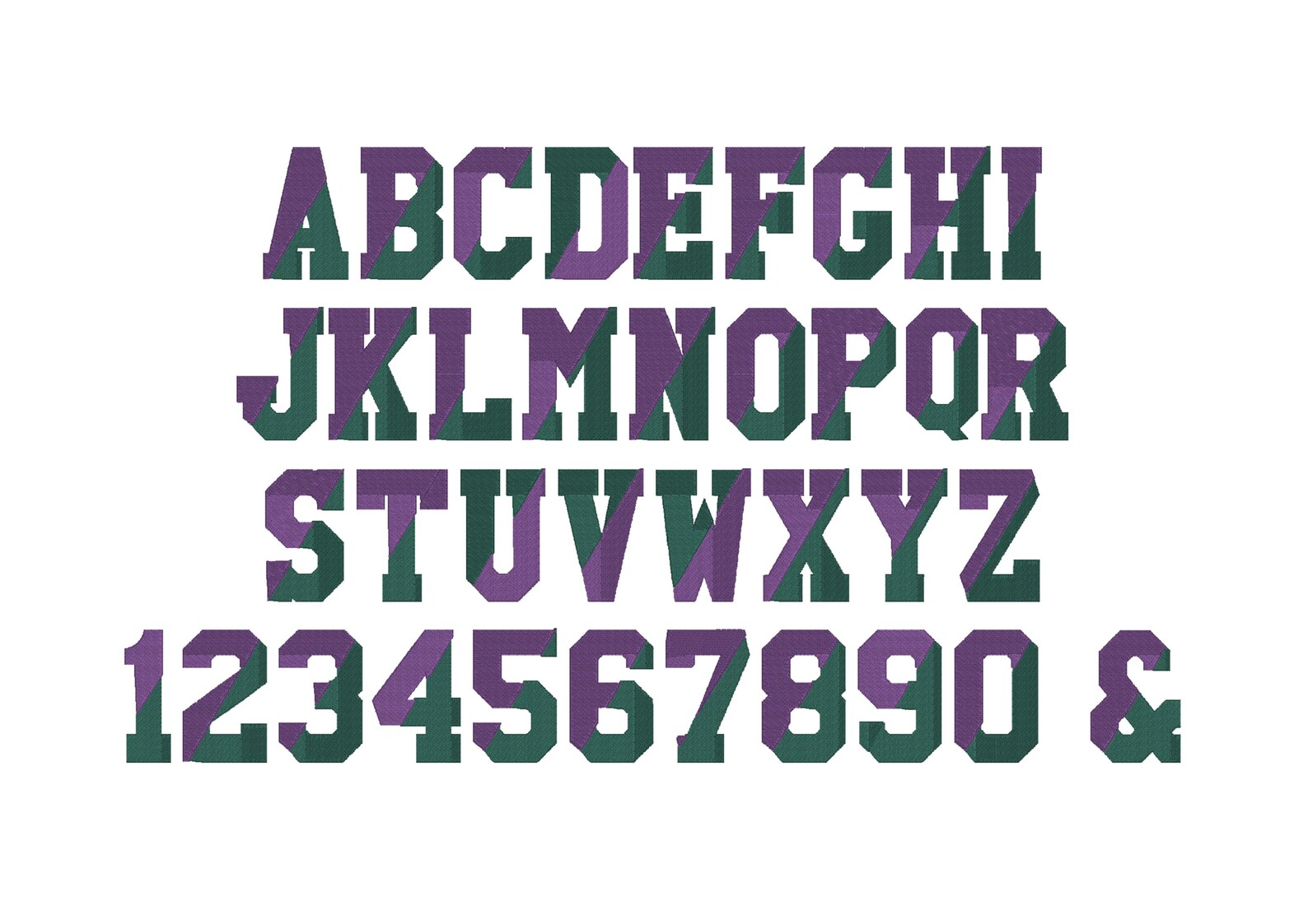 Varsity Collegiate Split Diagonal Fill Stitch 2 Color Font Machine ...