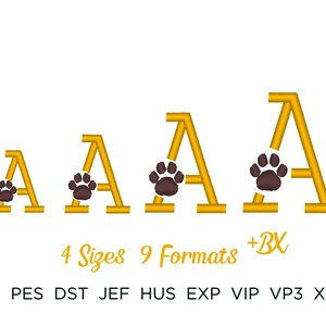 Satin Stitch Block Paw Print Font With Paw Machine Embroidery Designs ...
