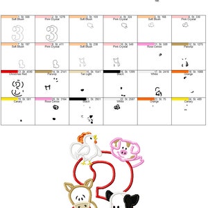 Farm Birthday Number THREE 3 With Cow Pig Horse and Rooster - Cute Farm ...