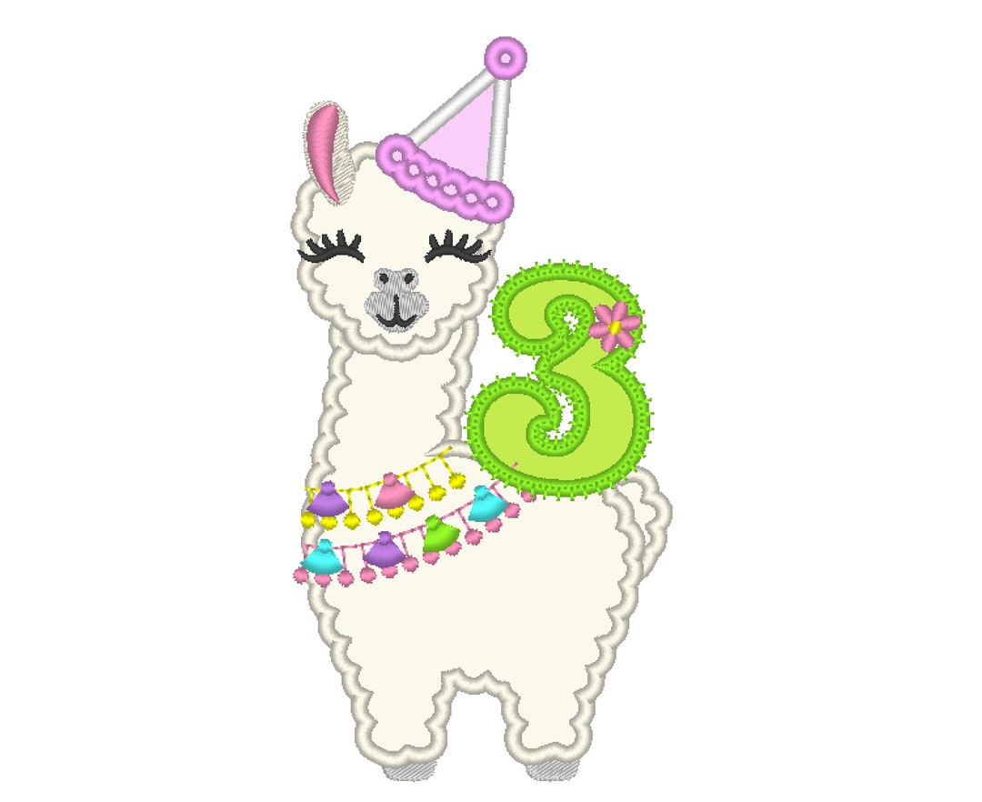 Number 3 THREE Birthday Llama Alpaca Birthday Hat Outfit Llama With ...