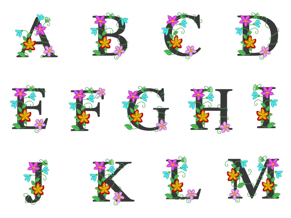 Floral Whole Alphabet Mini Small Monogram Flowered Font - Etsy