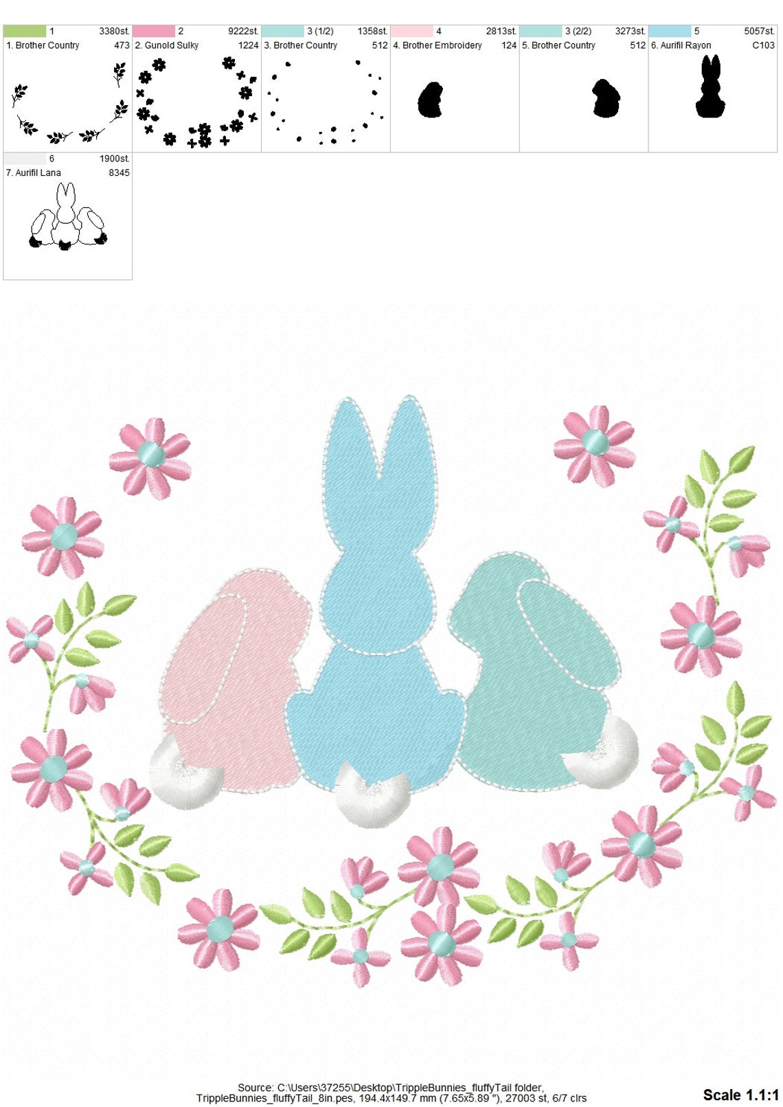 Triple Three Bunnies in a Row Fringed Fluffy Tail Easter Bunny Machine ...