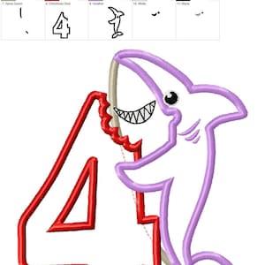 Baby Shark Birthday Number 4 FOUR Bitten Number Baby Kids Boy Birthday ...