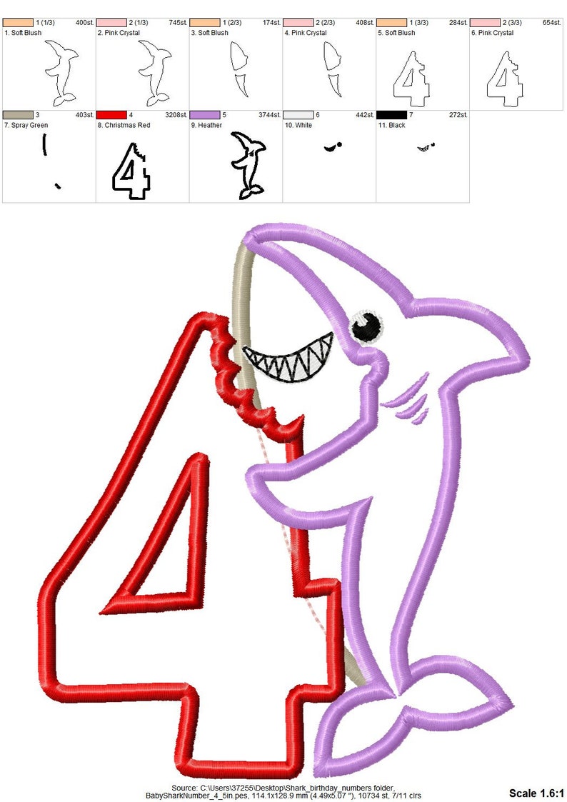 Baby Shark Birthday Number 4 FOUR Bitten Number Baby Kids Boy Birthday ...