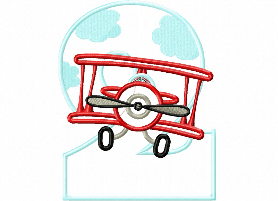 Airplane Number 2 TWO Boys Birthday Number Applique Machine Embroidery ...