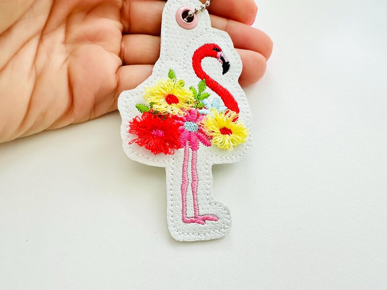 Fringed Floral Flamingo Eyelet and Key Fob Snap Tab in the Hoop Machine ...