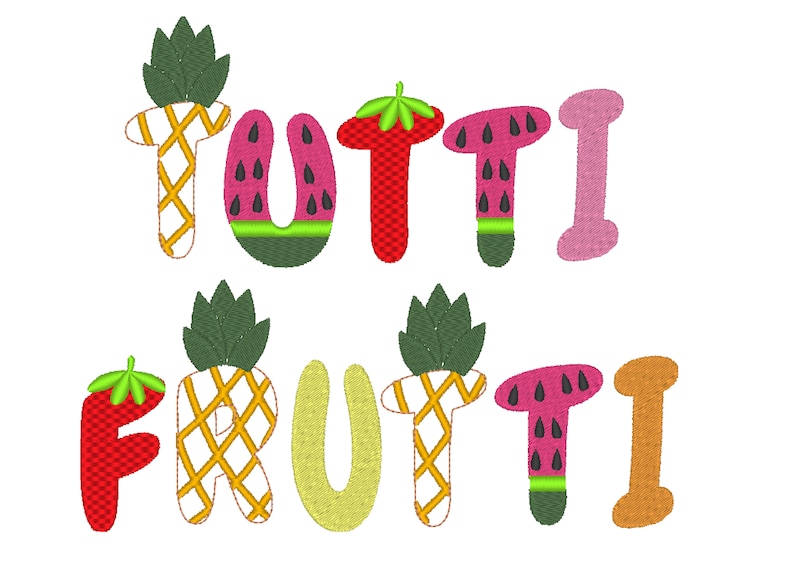 Tutti Frutti Fruit FONT SET of 4 Fonts Machine Embroidery Designs in ...
