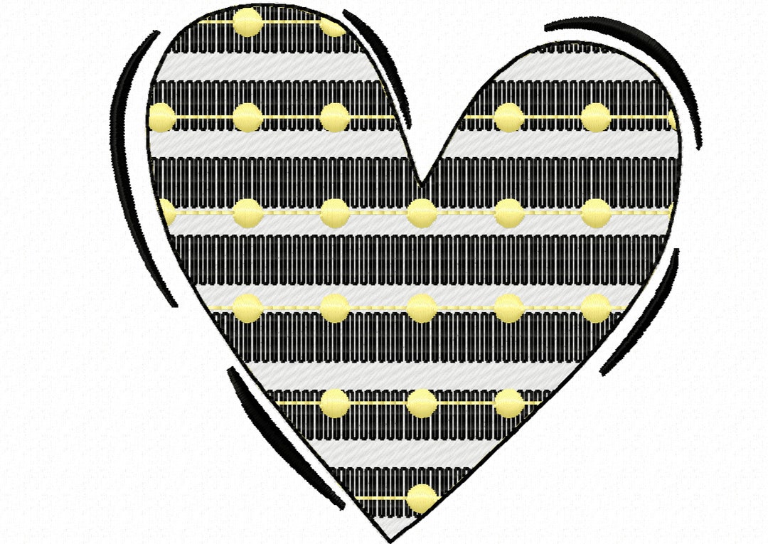 Valentine Love Heart in Stripes and Dots Pattern, Machine Embroidery ...