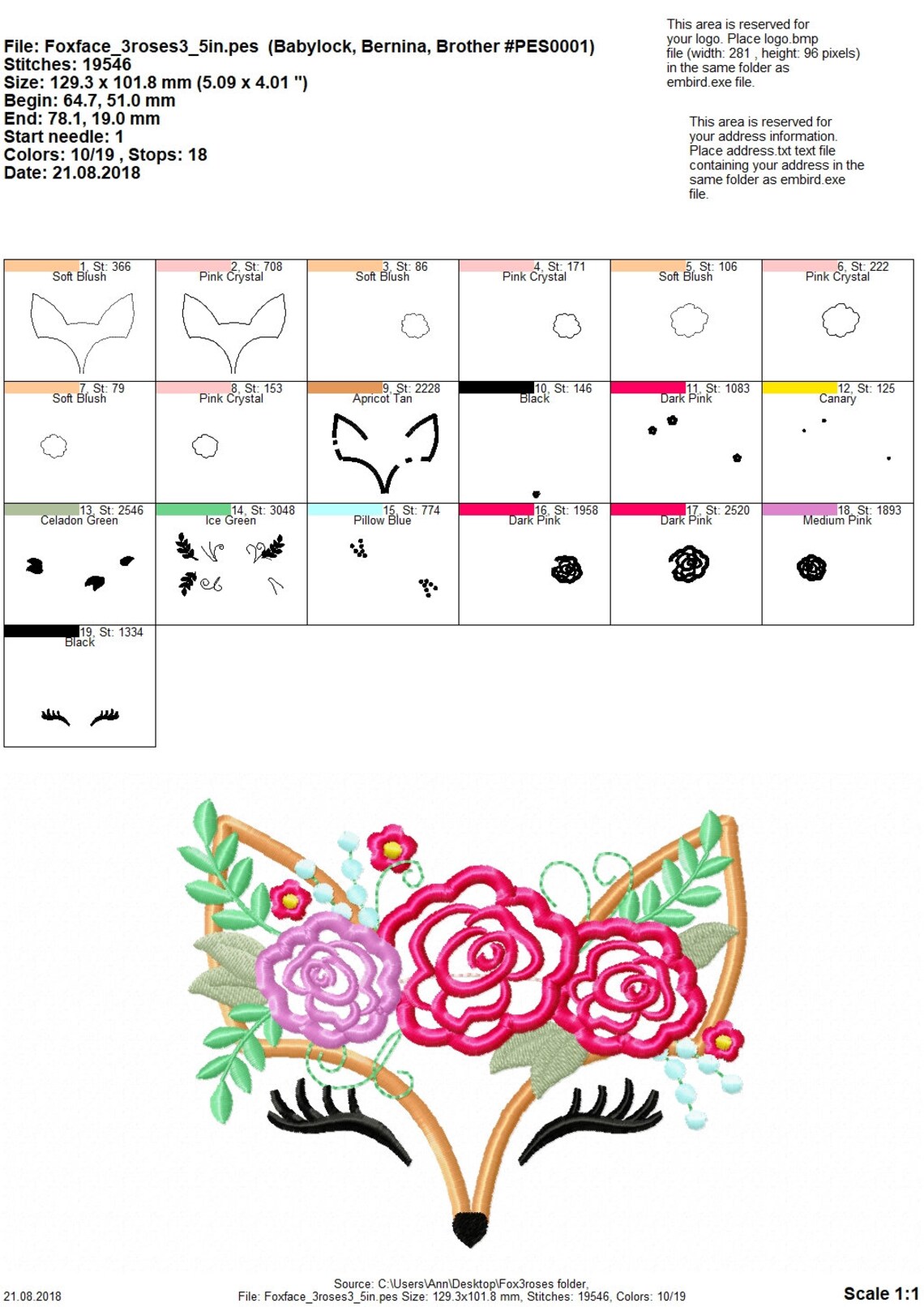 Pretty Eyes Fox Face With Shabby Chick Roses Crown Applique Machine ...