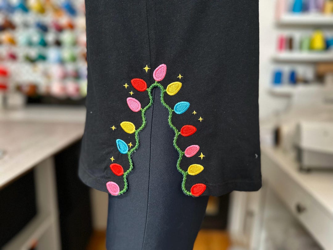 Christmas Lights Side Bow Split Seam Machine Embroidery Designs Christmas Tree Garland Kids ...