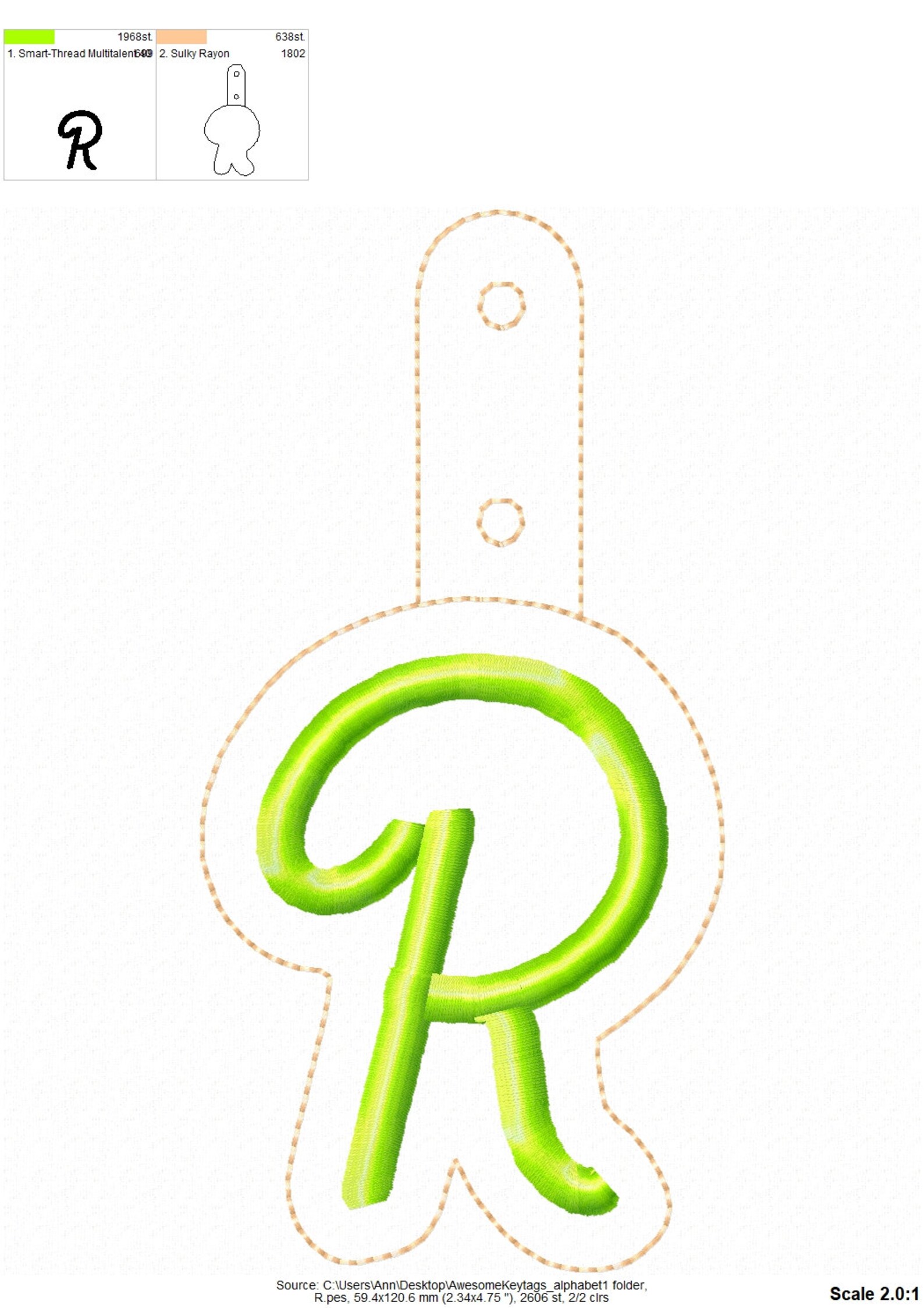 Key Fob Snap Tab Monogram Script Initial Letters From A up to Z in the ...