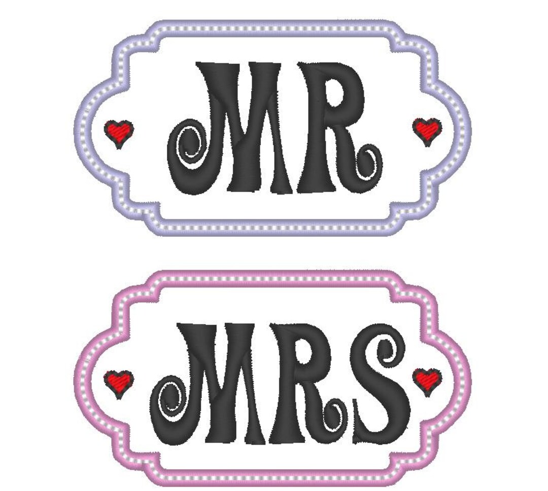 Mr and Mrs Vintage Great for Wedding Gifts Machine Embroidery Applique ...