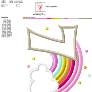 Cute Rainbow Birthday Number 7 SEVEN Machine Embroidery Applique ...