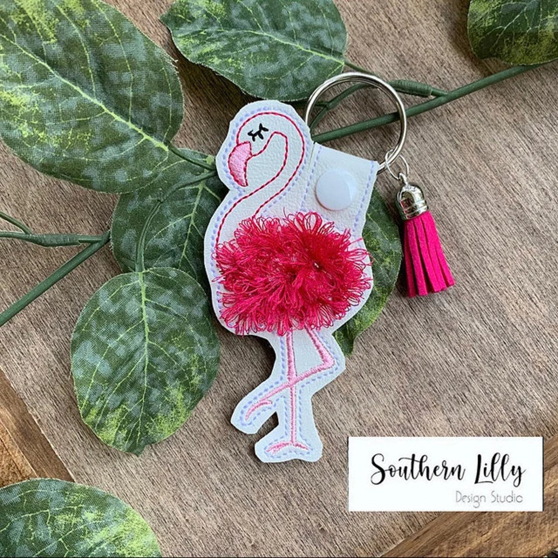 Fringed Flamingo Key Fob Snap Tab in the Hoop Machine - Etsy
