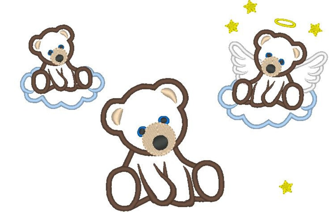 Bear Bear Angel Machine Embroidery Applique Design 4x4 5x7 - Etsy