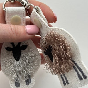 Fringed Goat Key Fob Snap Tab SET of 2 Fluffy Goat Keychain in the Hoop ...