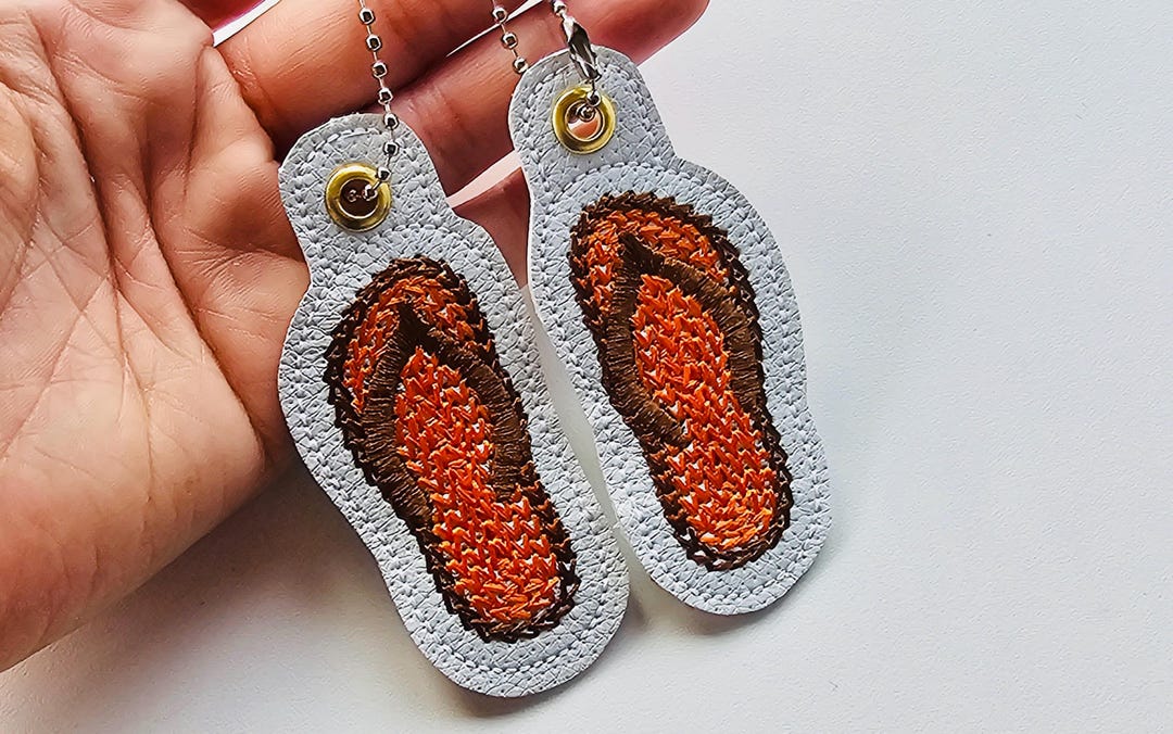 Summer Beach Flip Flops Chain Stitch Eyelet and Key Fob Snap Tab ...