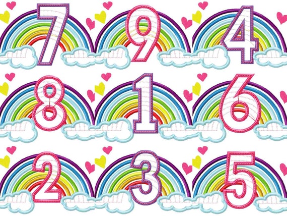 Cute Rainbow Birthday Numbers Machine Embroidery Applique - Etsy