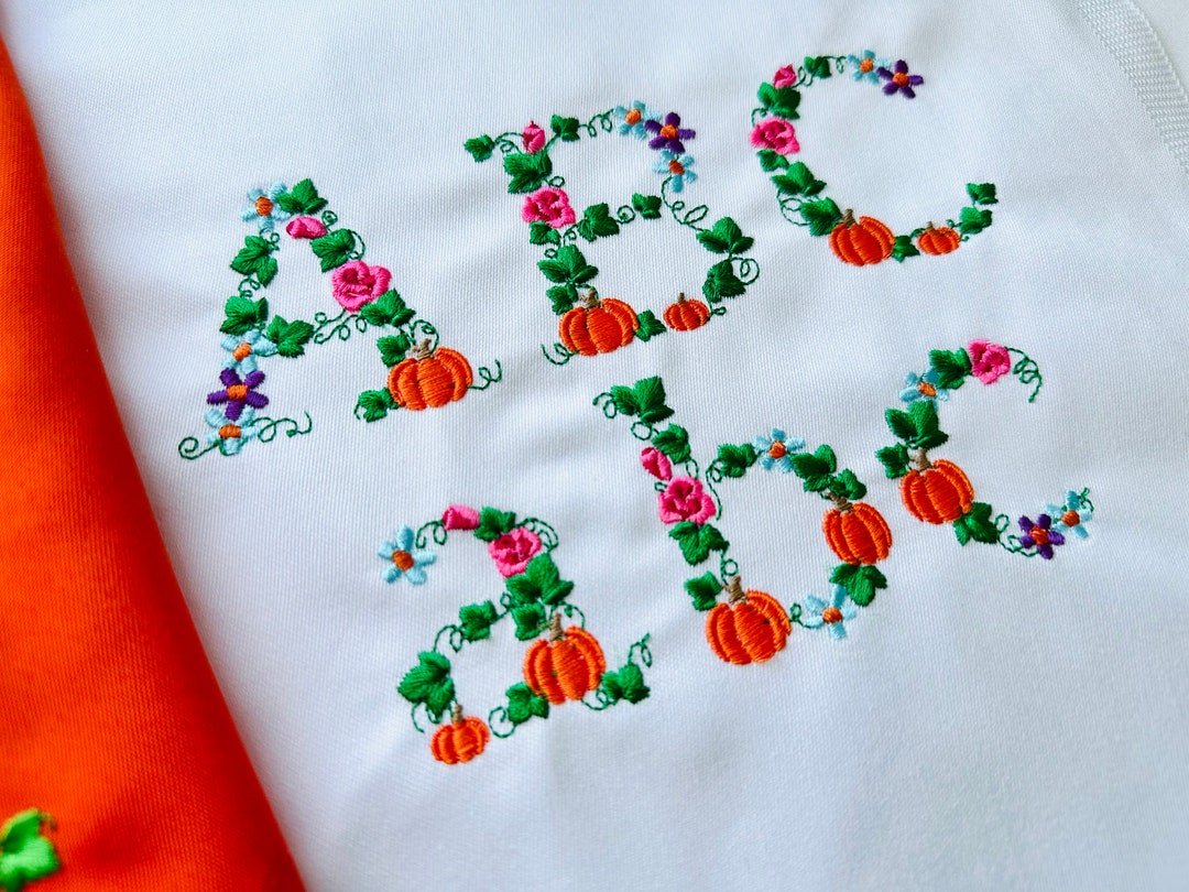 Pumpkin Floral Font Thanksgiving Alphabet Uppercase Lowercase Letters ...