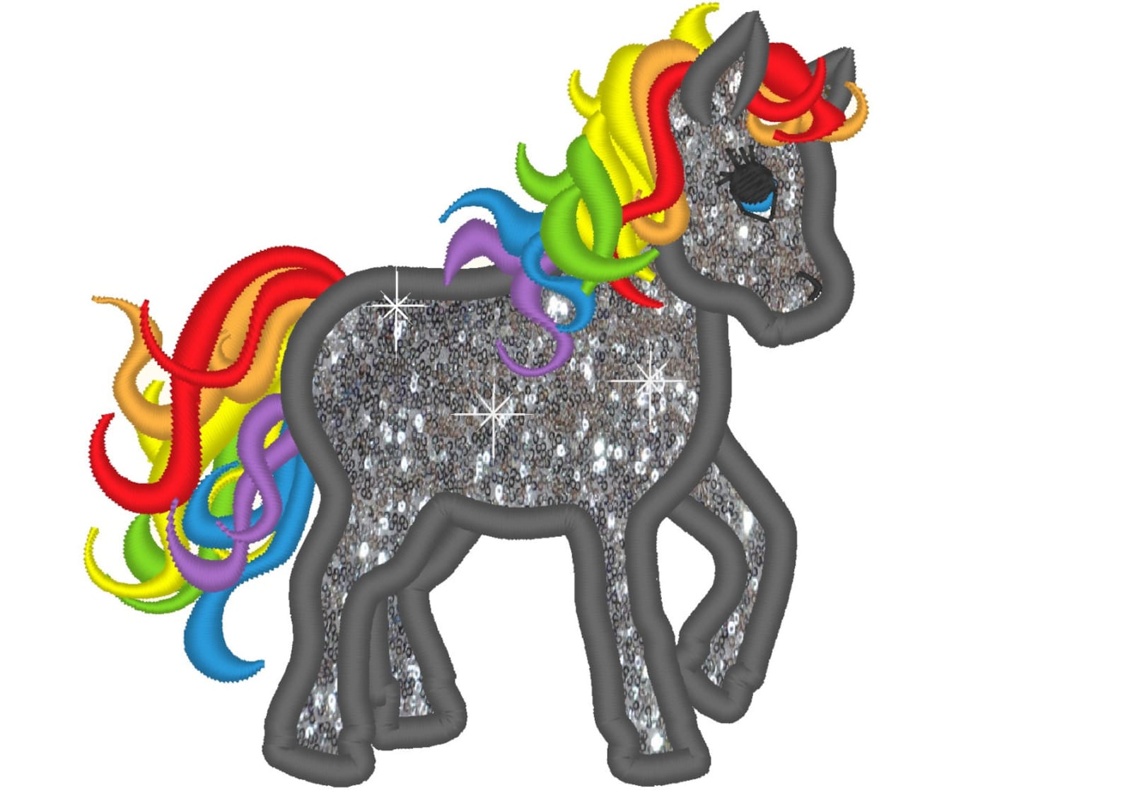 Rainbow Pony - Machine Embroidery Applique Designs 4x4, 5x7 and 6x10 ...