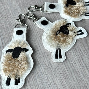 Fringed Sheep Key Fob Snap Tab SET of 3 Cute Lamb Keychain in the Hoop ...
