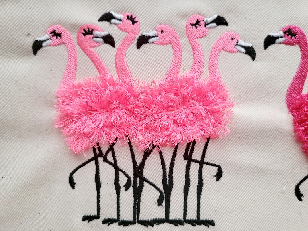 6 Fringed Fluffy Chenille Flamingos, Flock of 6 Flamingos Machine ...