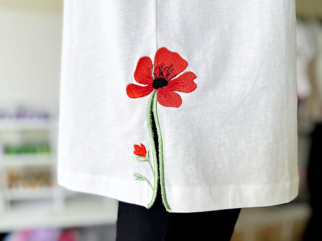 Single Poppy Flower Side Bow Split Seam Machine Embroidery Designs ...
