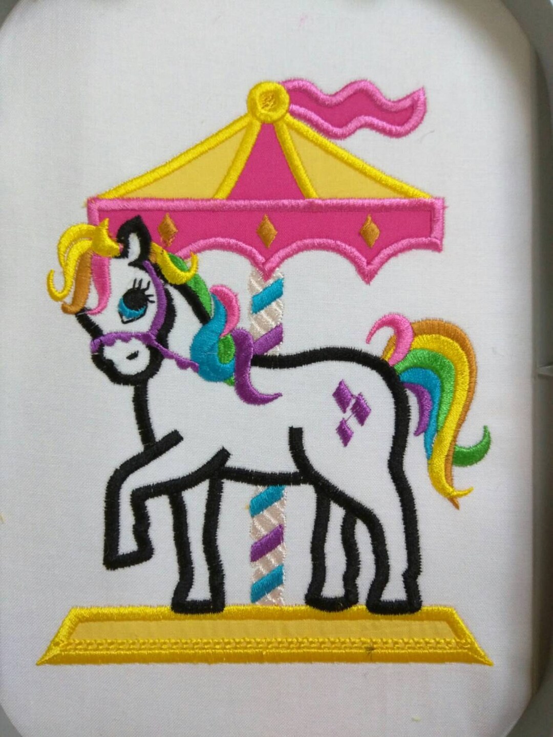 Carousel Rainbow Pony - Machine Embroidery Applique Designs 5x7 and ...