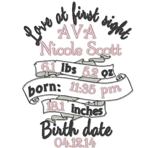 Birth Announcement Embroidery Design - Etsy