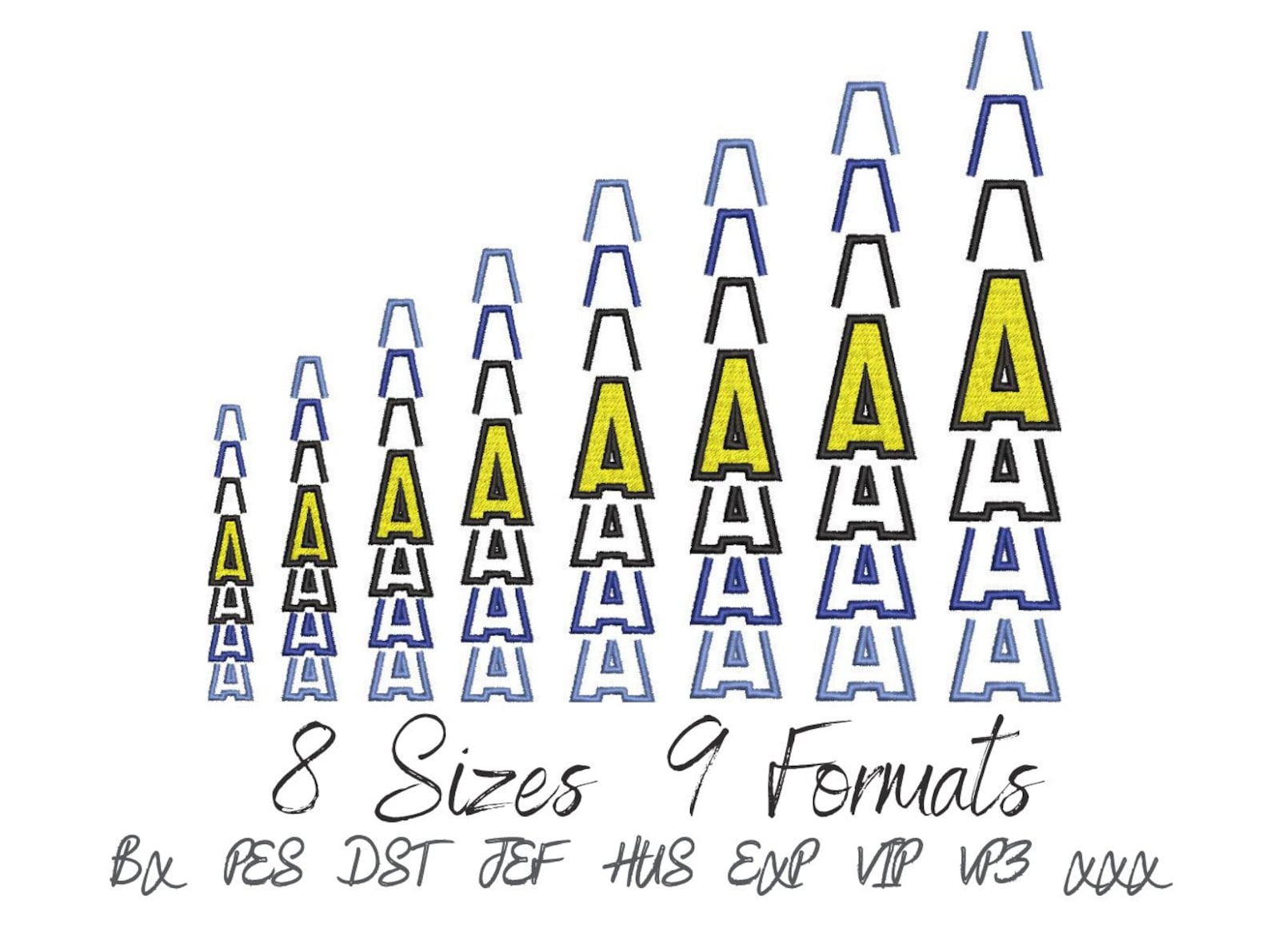 Stacked Block Font, Fill Stitch and Outline Alphabet Letters, Sport Boy ...