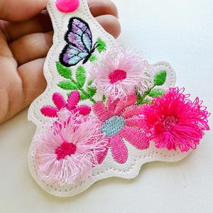 Floral Flower Garden and Butterfly Eyelet and Key Fob Snap Tab Fringed ...